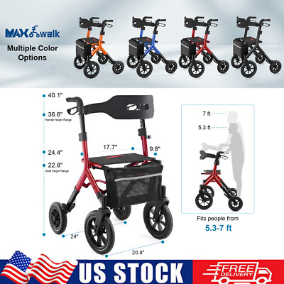 All-Terrain Rollator Walker with Seat, Outdoor Rolling Walker, 12 ...
