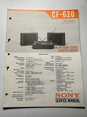 Sony CF-620 Radio Cassette-Corder Tape Recorder Service Manual Original ...