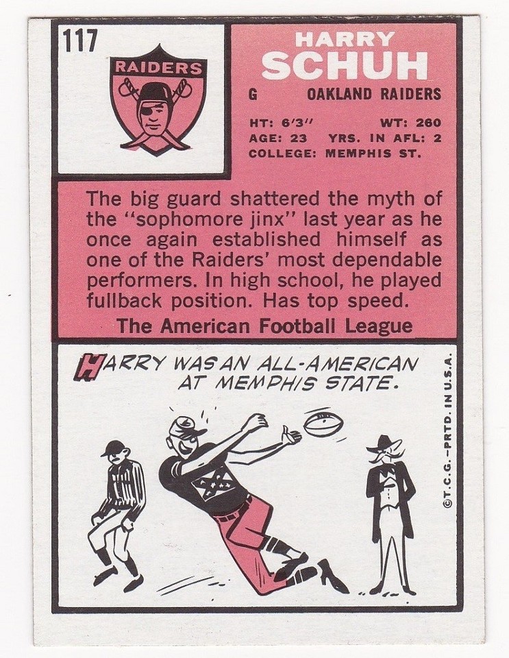 HARRY SCHUH 1966 Topps Football # 117 Oakland Raiders Ex Plus | eBay