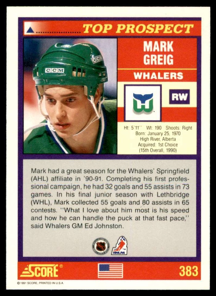 1991-92 Score Mark Greig #383 | eBay