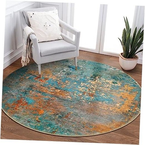 Modern Abstract Round Rug - 3Ft Colorful Entry Circle Rug Non Slip ...