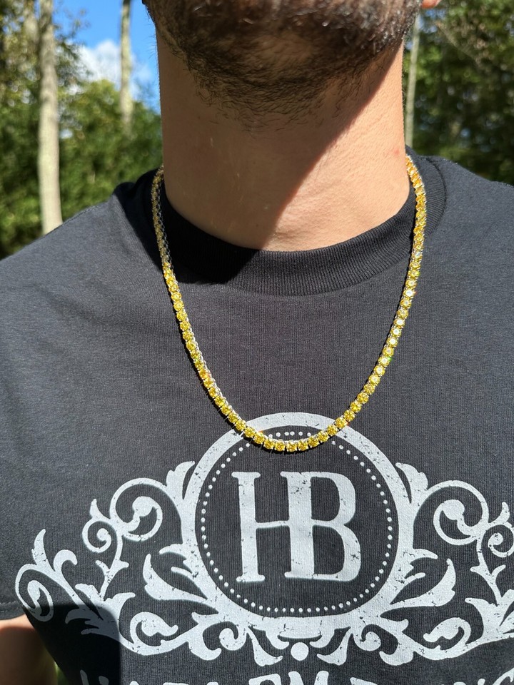Canary Yellow MOISSANITE 5mm Tennis Chain 925 Silver Iced Necklace ...