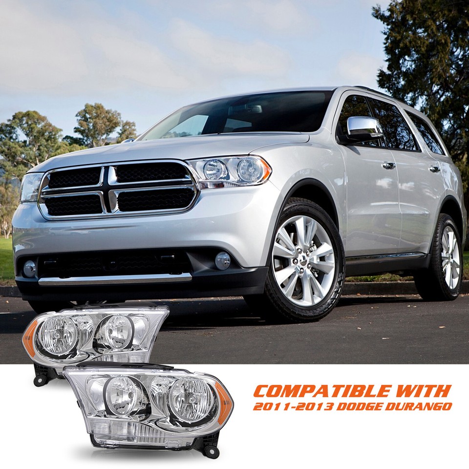 2011-2013 Dodge Durango Headlights Pair Chrome Amber Headlamps Left ...