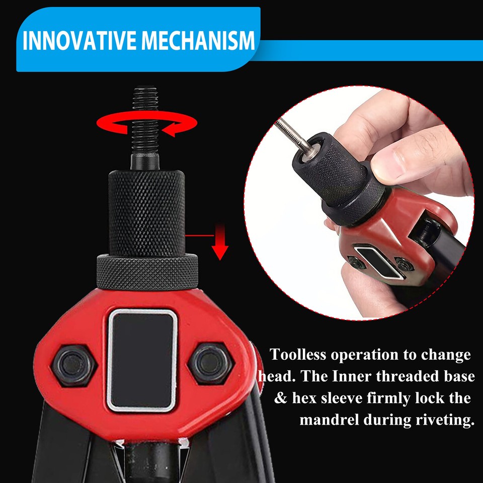Rivet Nut Gun Kit Rivnut Setting Tools Nut Setter Hand Blind Riveter 16 ...