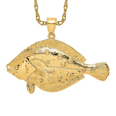 14K Solid Yellow Gold Flounder Fish Necklace | eBay