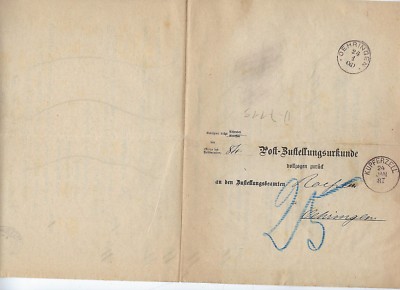 GERMANY 1887 OFFICIAL POST DOCUMENT SENT FROM KUPFERZELL TO OEHRINGEN ...