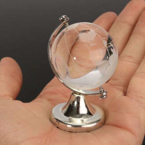 Round Earth Globe World Map Crystal Glass Clear Paperweight Stand Desk ...