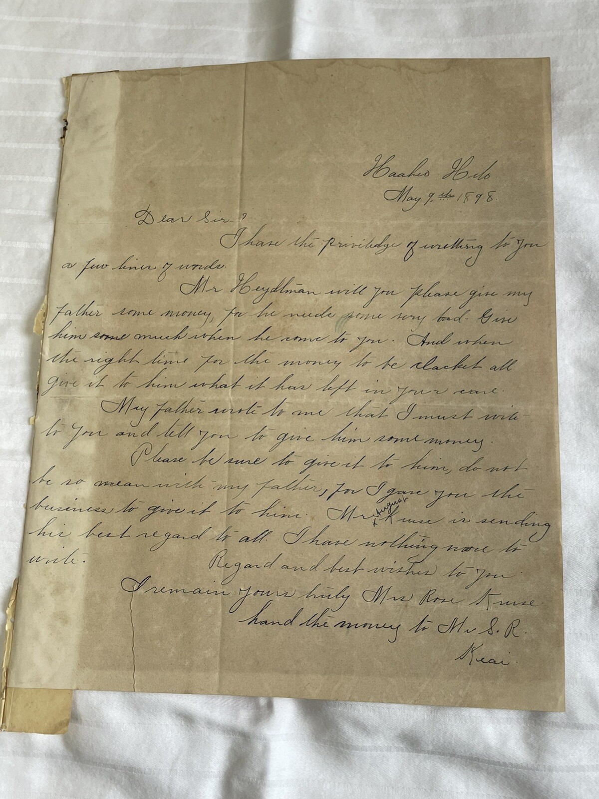 VINTAGE 1898 HAWAIIAN DOCUMENT LETTER ~(J9) | eBay