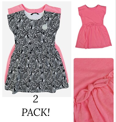 Girls George 2 Pack Dresses Pink Black Jersey Cotton Bow Short Sleeve ...
