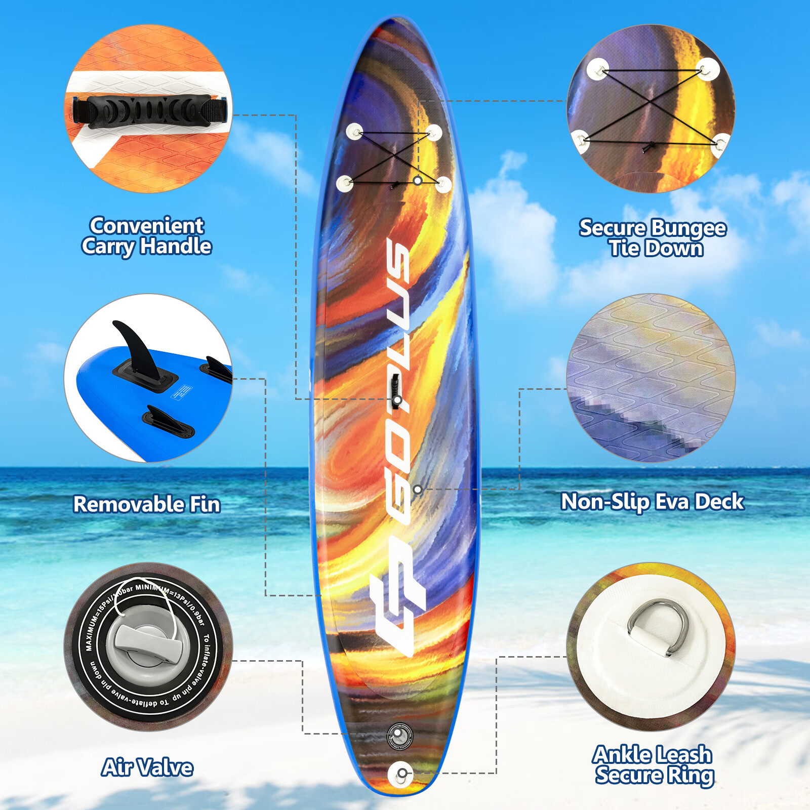 Goplus 11' Inflatable Surfboard Stand Up Paddle Board SUP W/ Aluminum ...