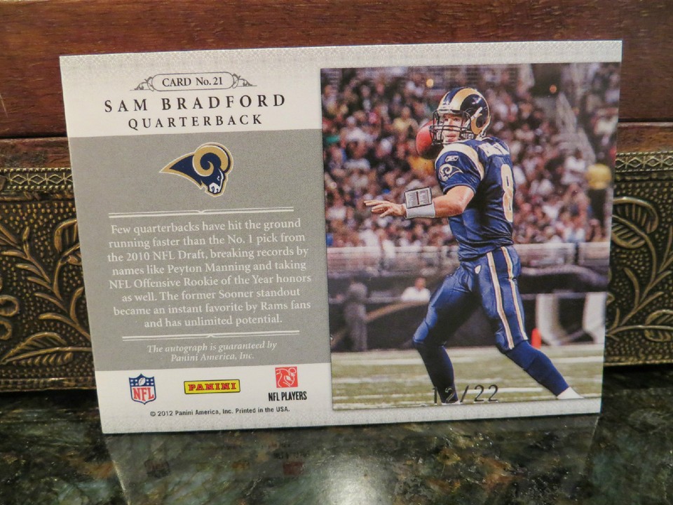 National Treasures NFL Autograph 1ST PICK 2010 Rams Sam Bradford 12/22 ...