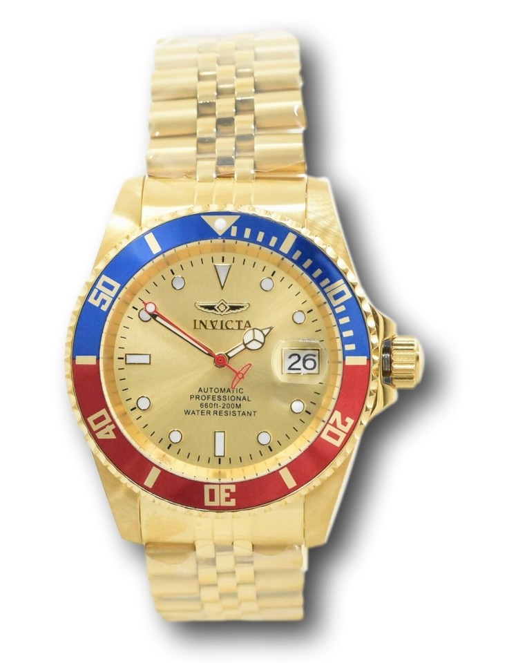 Invicta Pro Diver Automatic Men's 42mm Gold Dial Pepsi Bezel Watch ...