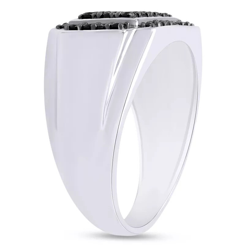 1 Ct Men's Weddg Band Ring Black Natural Diamond 14K White Gold Plated ...