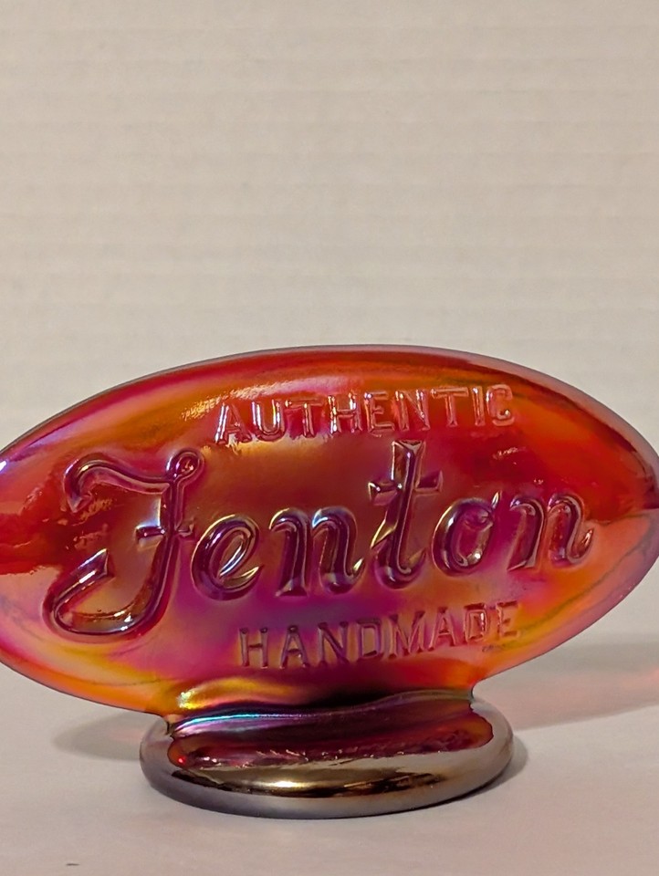 FENTON Anniversary Red Amberini Iridescent Carnival Glass OVAL DEALER ...