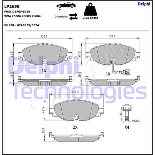 DELPHI Disc Brake Pad Set For VW AUDI SKODA SEAT CITROEN MAZDA Eos ...