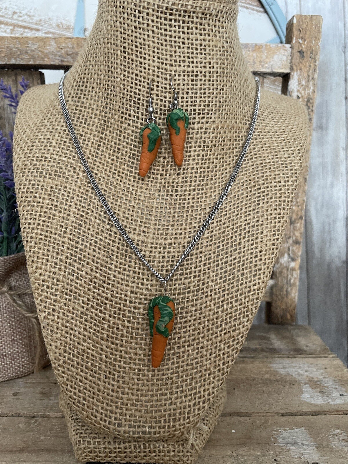 CARROTS NECKLACE & EARRINGS SET Easter Polymer Clay Stainless Steel ...