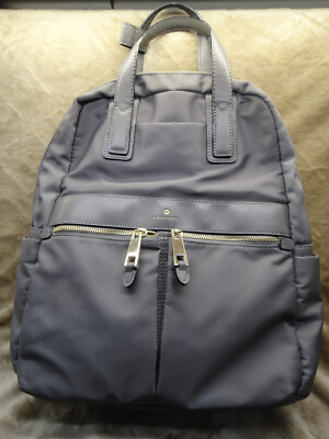 TRAVANTI Lightweight Nylon and Leather Trim Backpack Tote - Gray - Gold ...