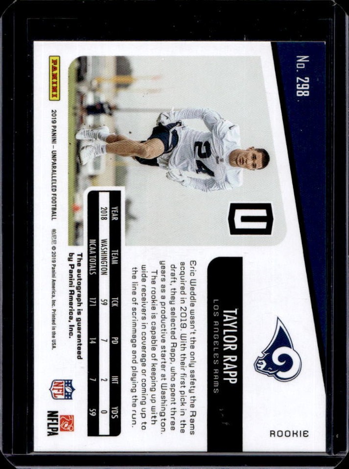 2019 Unparalleled Taylor Rapp Rookie Autograph Auto RC #298 Rams | eBay