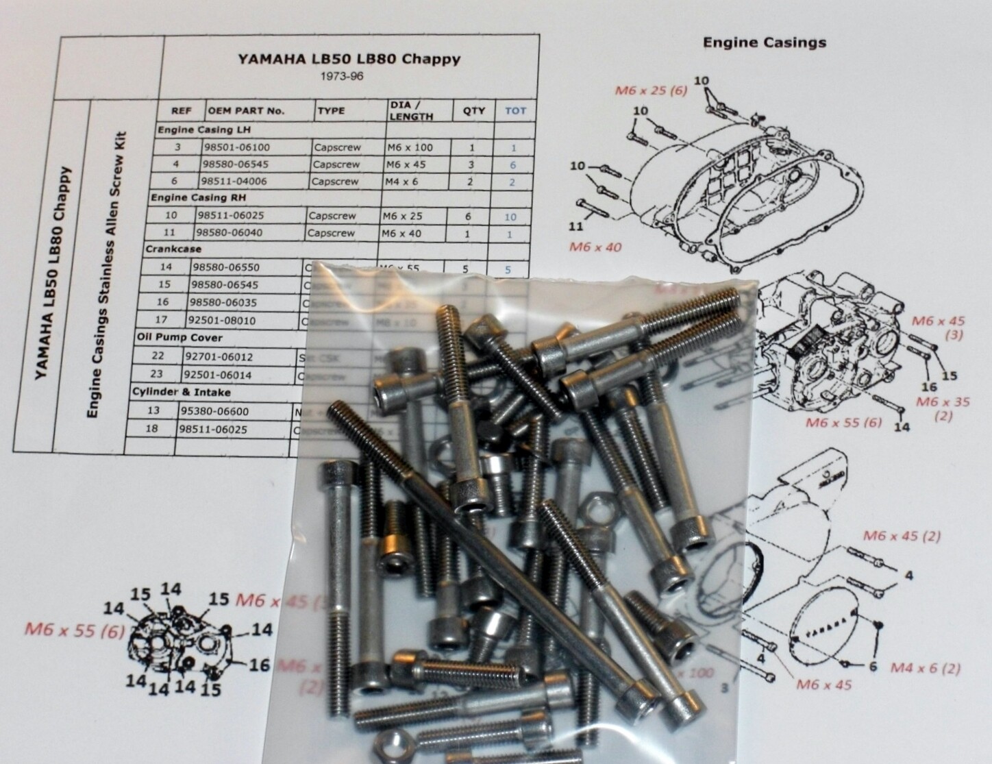 Yamaha LB50 LB80 Chappy Engine Covers, Cylinder Stainless Steel Allen ...