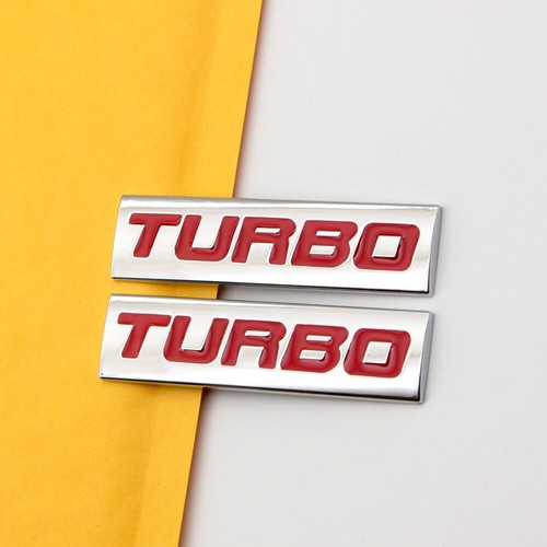 2x Chrome Red Metal TURBO Badge Emblems Engine V6 V8 Car Trunk Fender ...