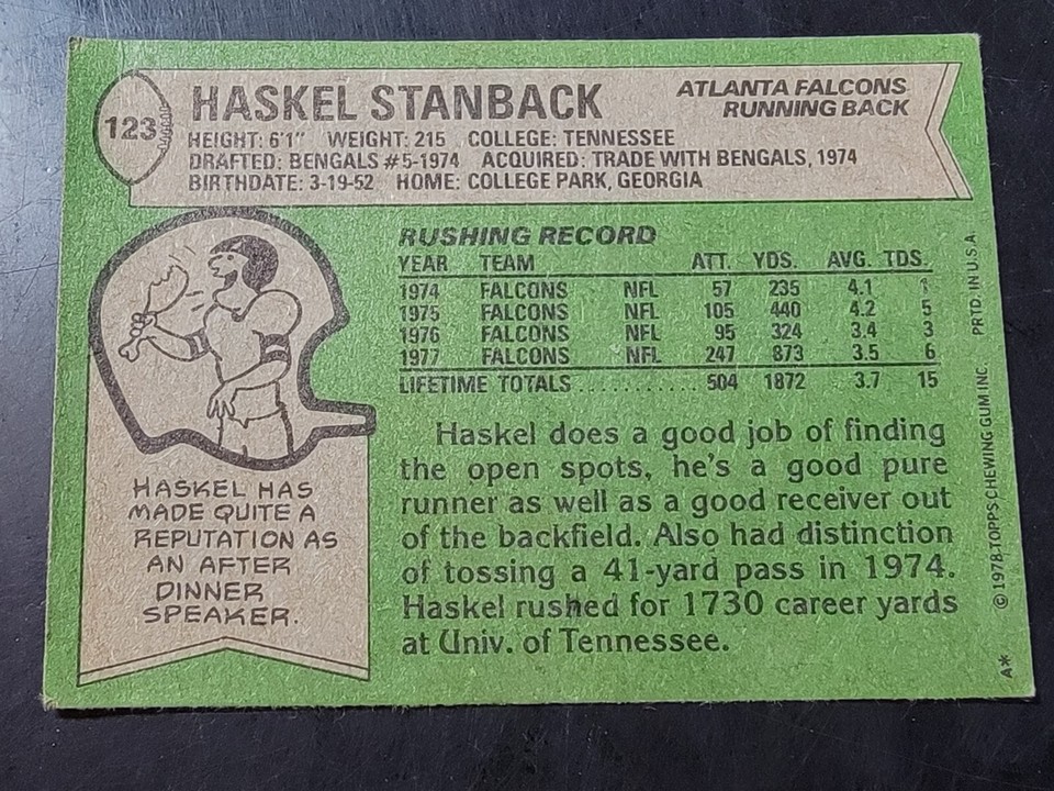 1978 Topps Football #123 Haskel Stanback | eBay