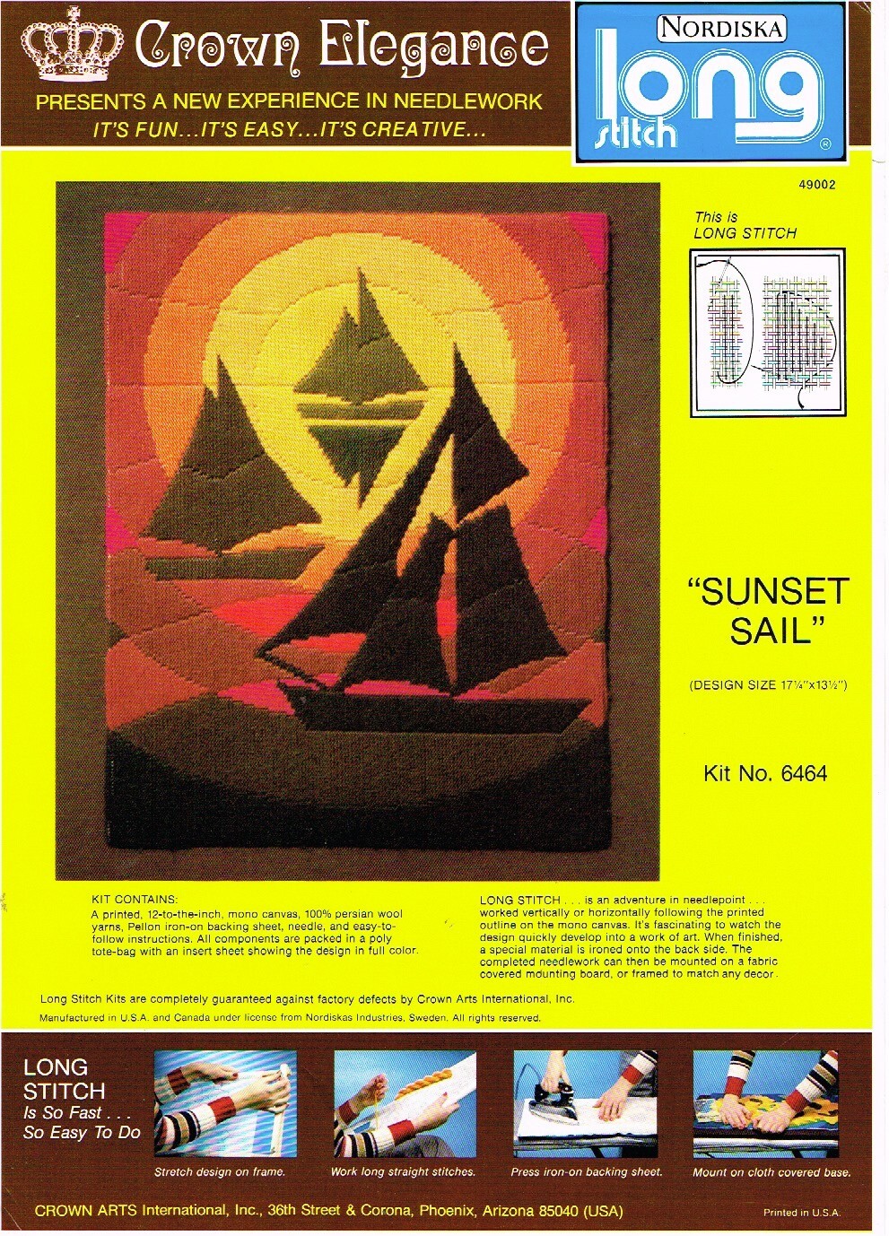 Long Stitch Kit Sunset Sail Sailboats Crown Elegance 1970's Colors ...