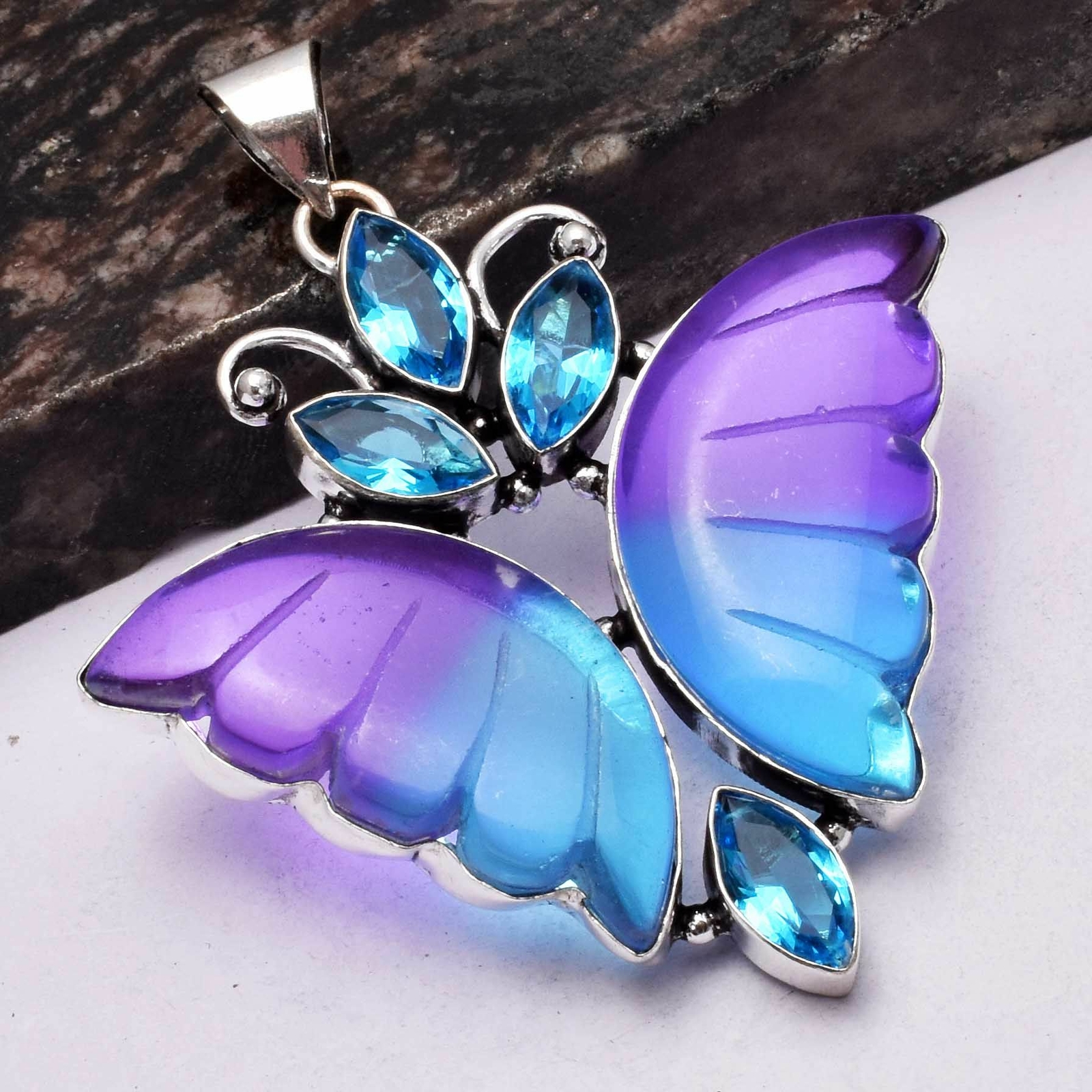 Bi-Color Tourmaline Blue Topaz Ethnic Handmade Pendant Jewelry 2.08" AP ...