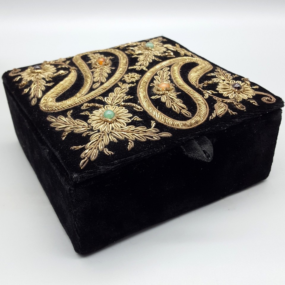 Sudha Box, Gold Embroidered Velvet with Semi Precious Stones, Silk ...
