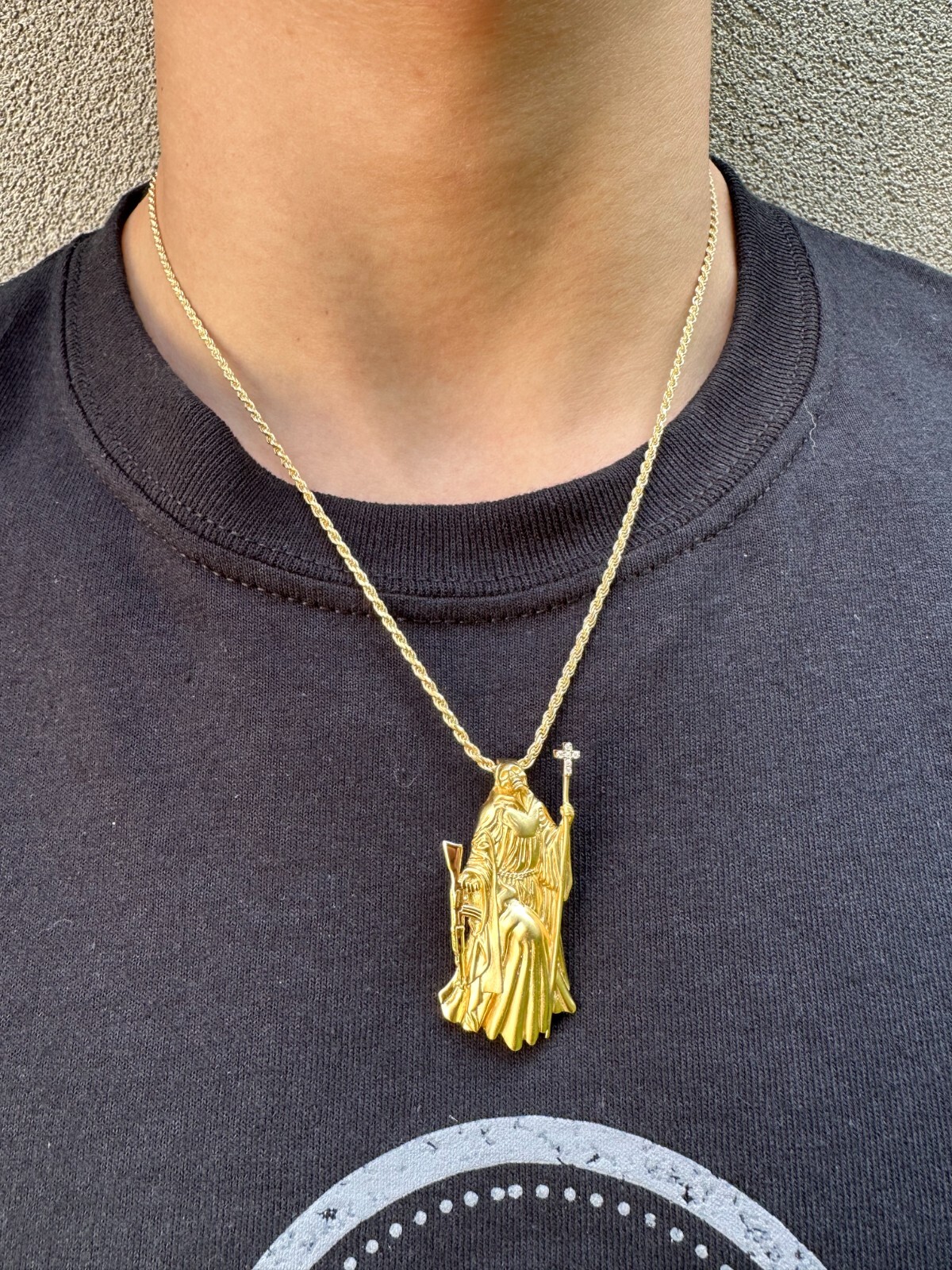 Santa Muerte Grim Reaper Death Pendant W. AK47 925 Silver / Gold Plated ...