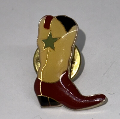 Vintage Enamel Cowboy Boot Pin/Brooch Red Yellow Green Star | eBay