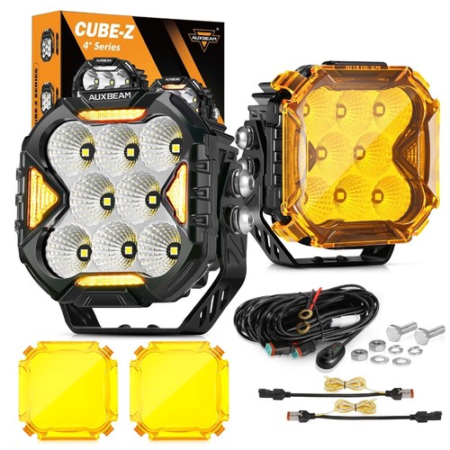 AUXBEAM 4" Square LED Work Lights Pods White Yellow Flood DRL Turn ...