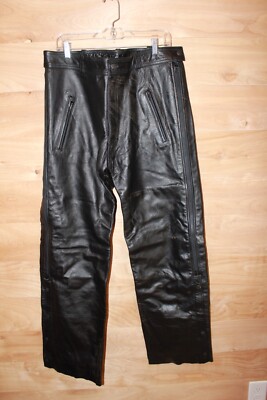 Xelement Black Leather Motorcycle Pants Men 36x34 Classic Relaxed Fit ...