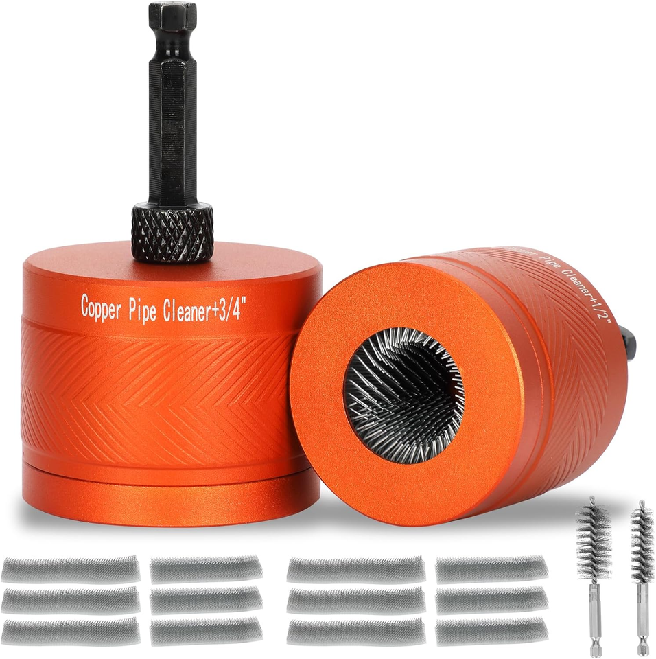 1/2" & 3/4" Metal Copper Pipe Cleaner Set, Featuring 6 Replaceable ...