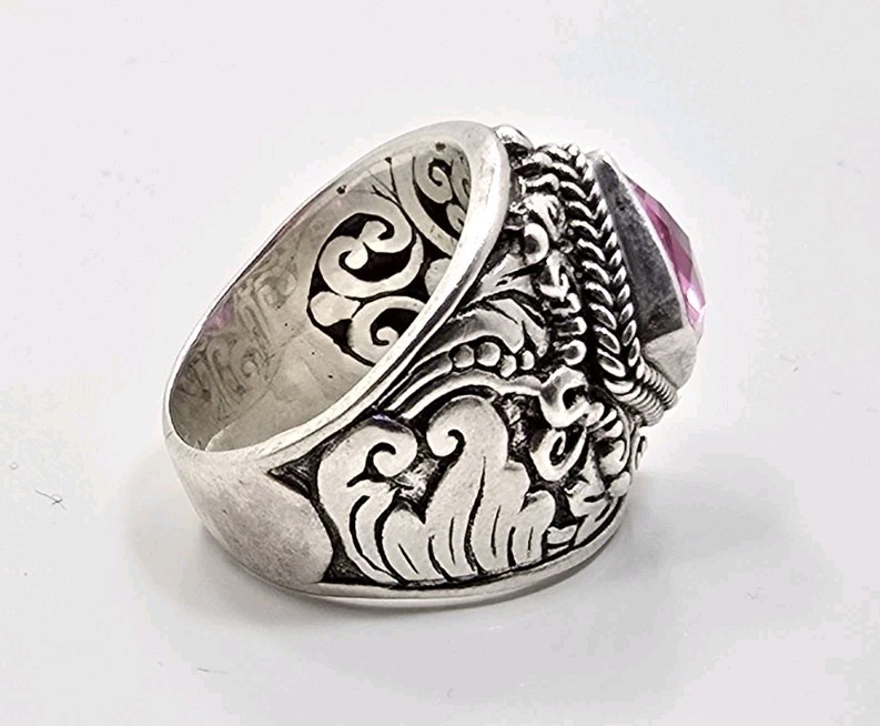 Beautiful Modern Sterling Silver 925 Sarda Pink Stone Ladies Ring Size ...