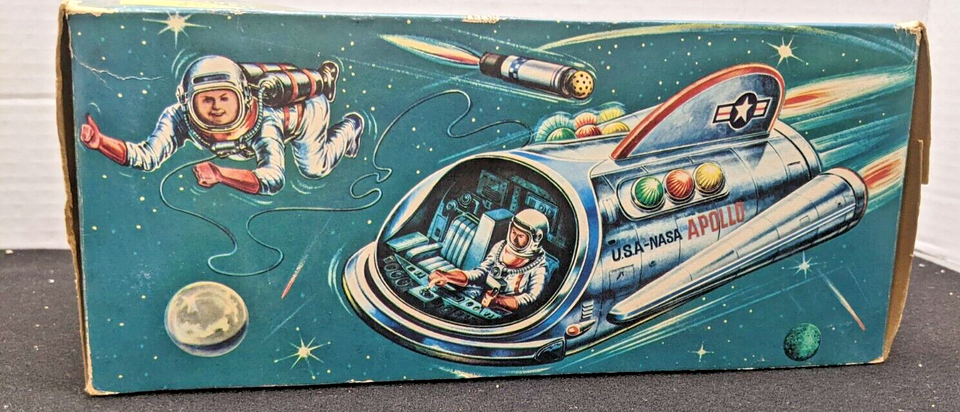 SPACE SHIP 1960s USA NASA Apollo Modern Toys Tin Toy Battery 60s IOB ...