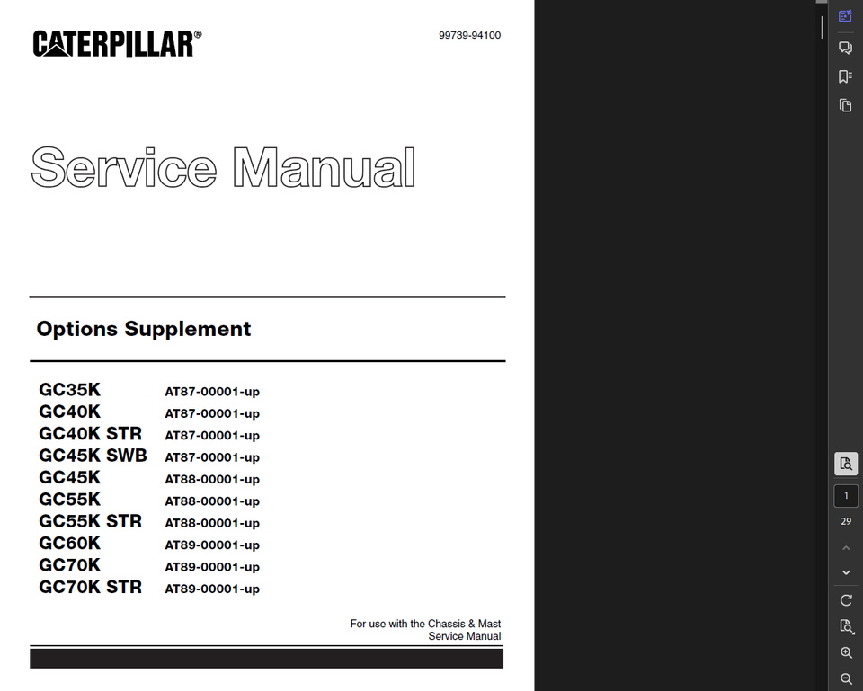 CAT GC70K FORKLIFT CATERPILLAR SERVICE ENGINE REPAIR SHOP MANUAL PDF ...
