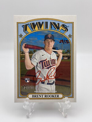 2021 Topps Heritage Brent Rooker Real One Red Ink Auto /72 Rookie RC | eBay