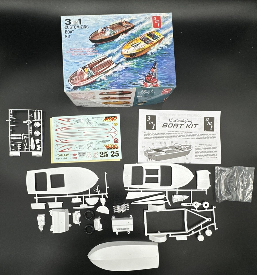 AMT 1/25 Scale 3 in 1 Customizing Boat Kit w/ Boat Trailer & Hitch ...