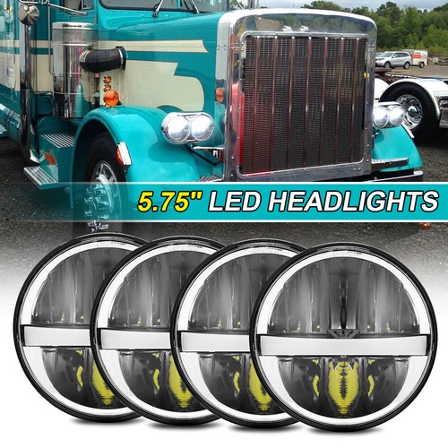 IP68 4PCS 5-3/4" 5.75" Round LED Headlights High Low DRL For Peterbilt ...