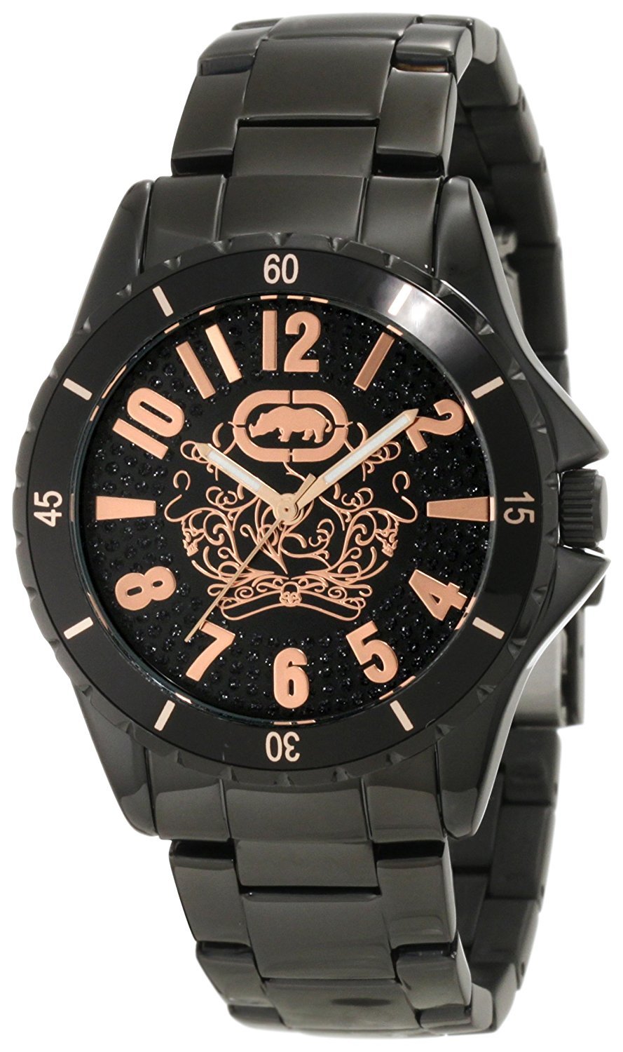 NEW-MARC ECKO POLISHED BLACK TONE+ROSE GOLD+GLITZ DIAL DESIGN WATCH ...