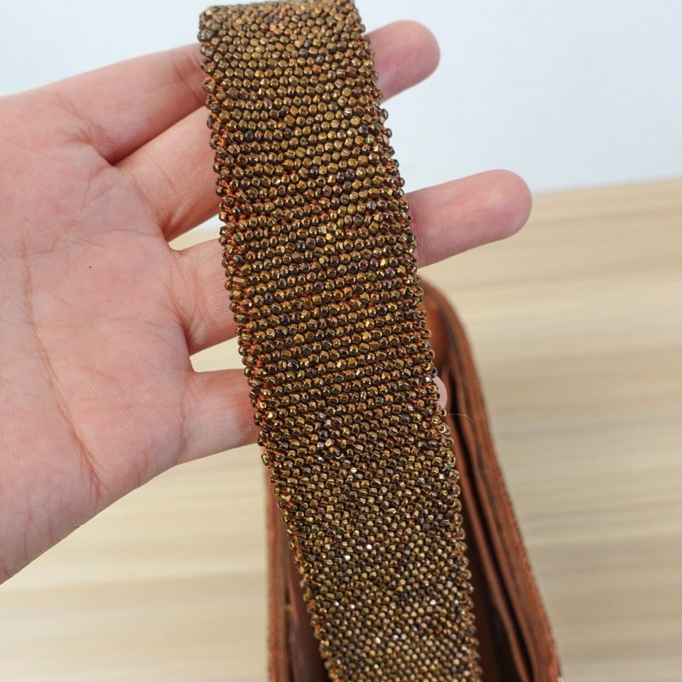 1940s Vintage Beaded Box Bag Copper Brown Oval Top Handle Evening Party ...