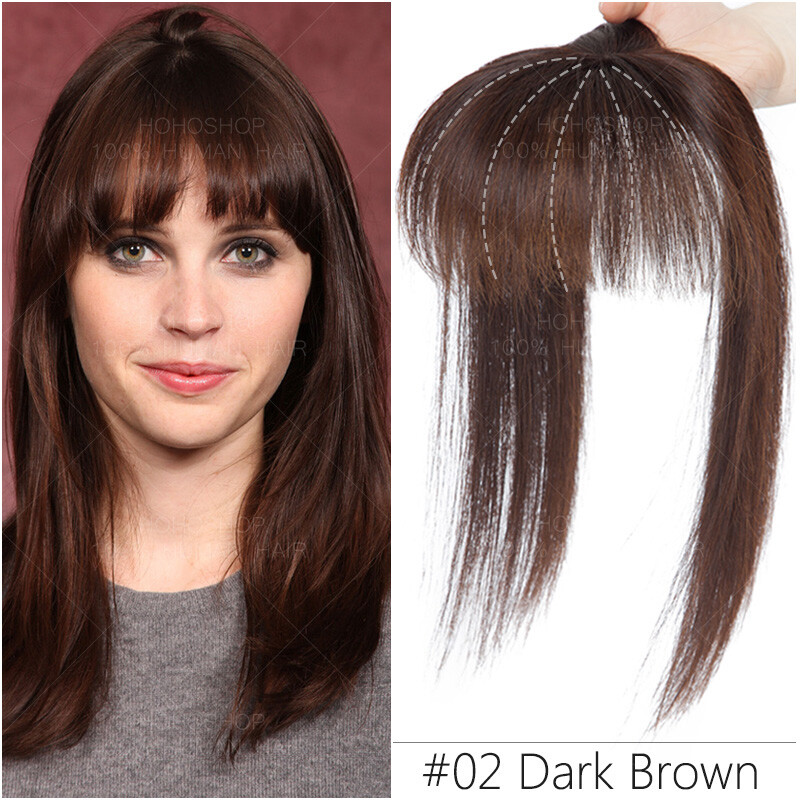 Clip In 100% Remy Human Hair Piece Topper Top Toupee Bangs Mono Base ...