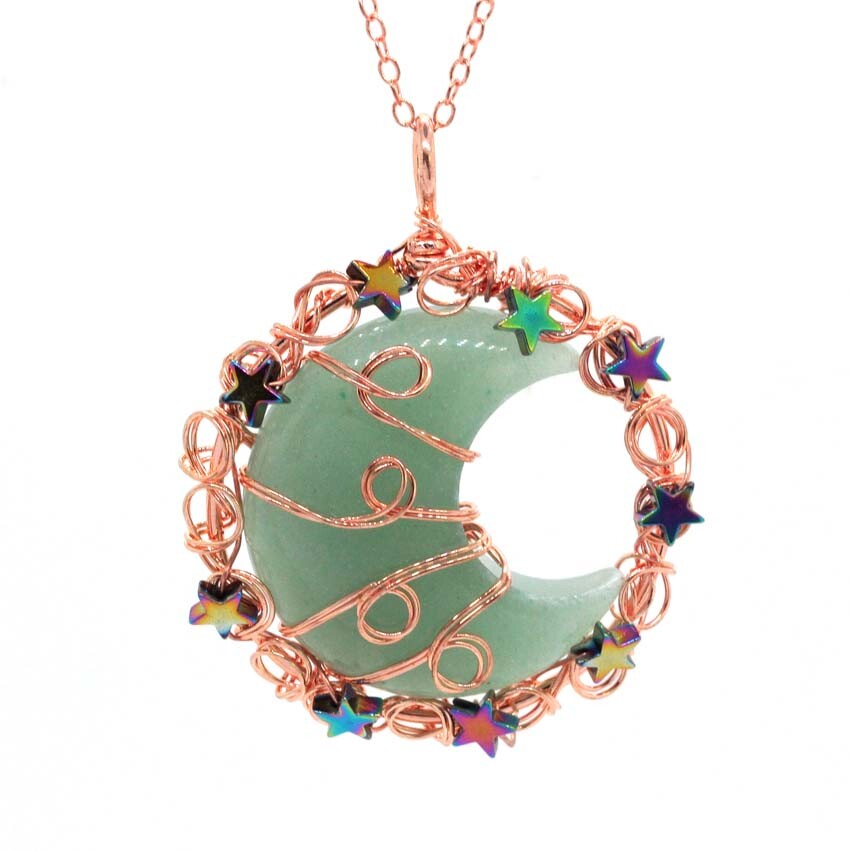 Natural Crystal Moon Star Stone Pendant Wire Wrap Healing Reiki Quartz ...