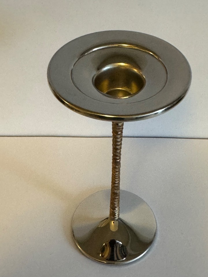 MCM Viners Stuart Devlin Modernist Candlestick Stainless Steel Gilded ...