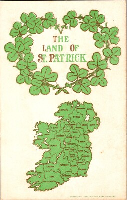 Postcard St Patrick's Day The Land of St Patrick Map of Ireland Clover ...