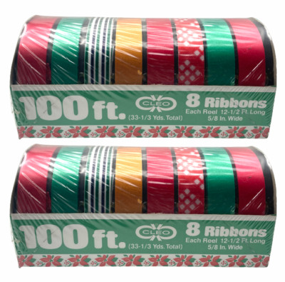 2 Boxes of 100 ft. Flat Decorative Ribbons - 8 Ribbons - 12 1/2 Ft. X 3 ...