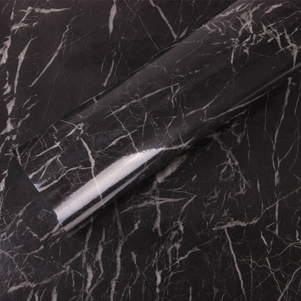 48 in Countertop Wrap Vinyl Black Marble Vinyl Wallpaper for Furniture ...