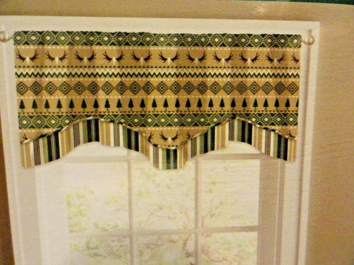 new Cabin Hunting Valance ANTLERS Tan Brown teal blue Southwestern 58 ...