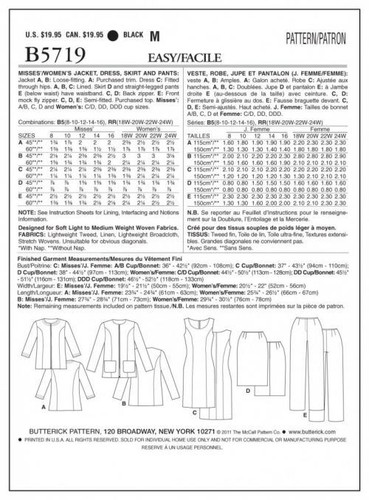 Butterick Sewing Pattern 5719 18W-20W-22W-24W | eBay