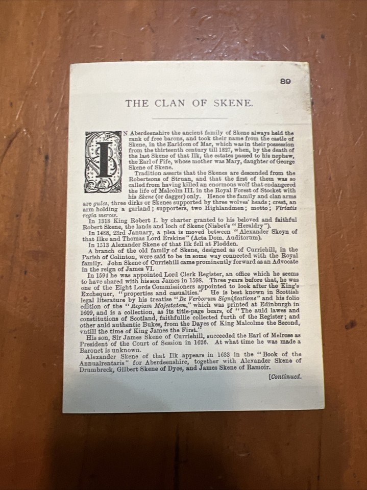 1919 Scottish Clans and Tartans Print Scotland Skene Family | eBay